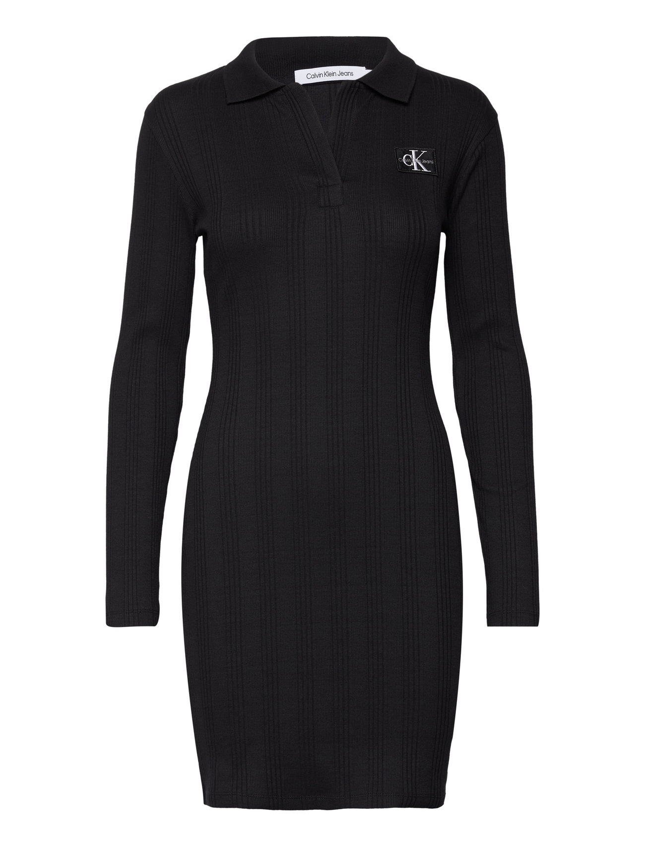 Calvin Klein Jeans Badge Polo Collar Rib Dress Ck Black Black 109 Calvin Klein Jeans Badge Polo Collar Rib Dress Ck Black Black 109
