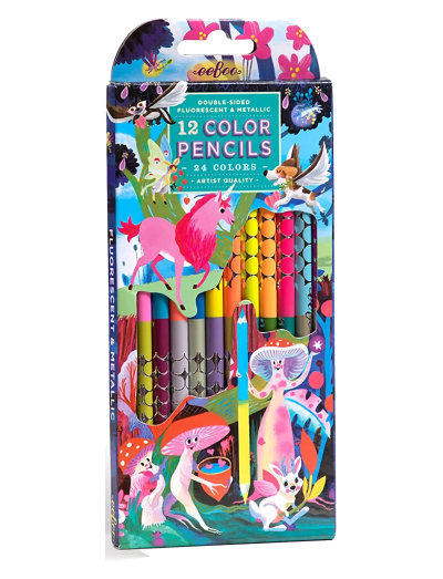 Eeboo 12 Colour Pencils - Double Sided Neon Metallic - Magical ...