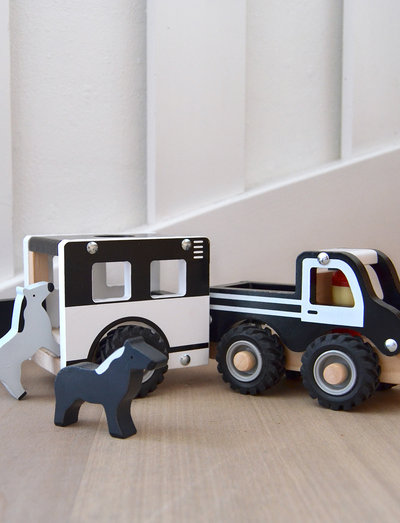 Magni Toys Wooden Car With Horse Trailer And Horses, Rubber Wheels ...