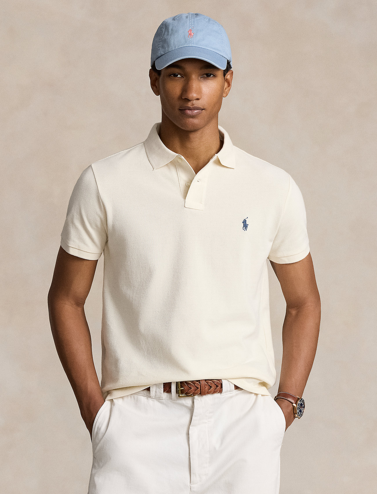Polo Ralph Lauren Custom Slim Fit Mesh Polo Shirt (Herbal Milk/c7563/Crème) - 119 € | Boozt.com